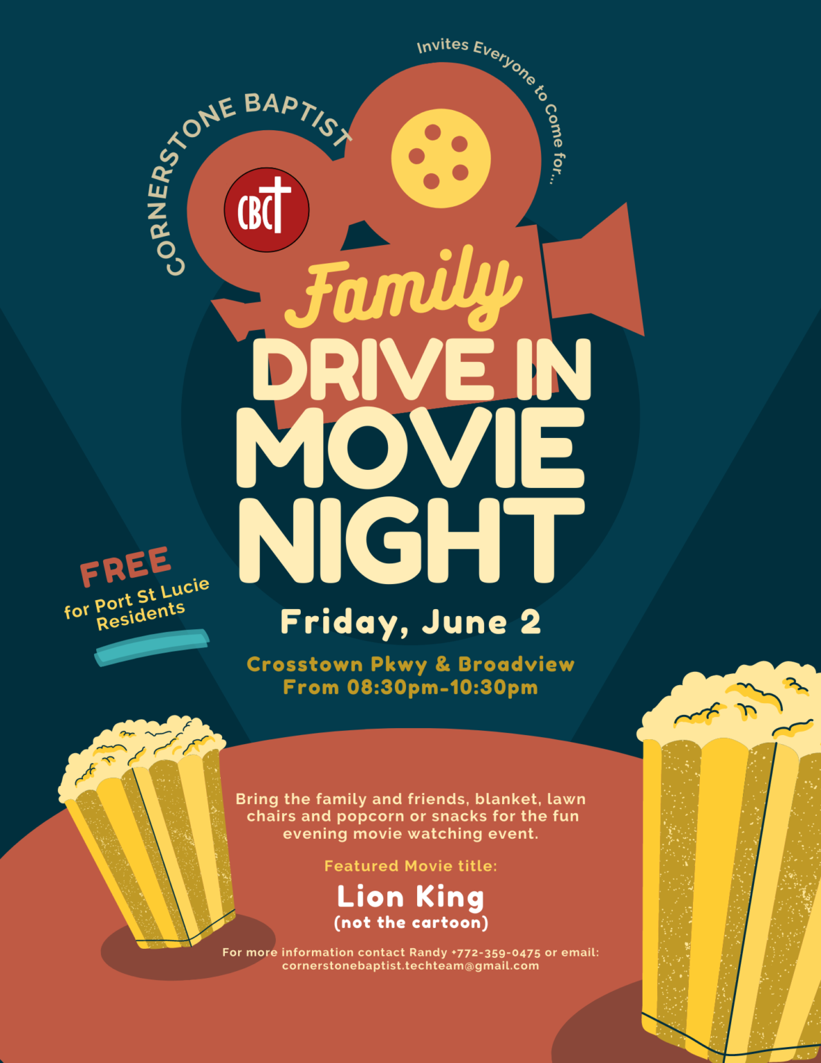 Friday June 2 Family Drive In Movie Night - Cornerstone Baptist Church
